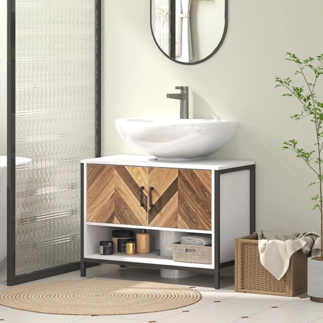 Wyld and Coco Cream White Rustic Under Sink Bathroom Cabinet with ...