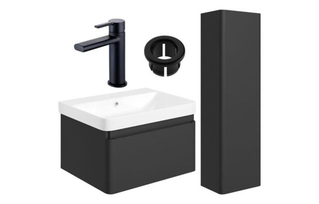AQUARIUS Sophie 605MM Vanity Unit Matt Black Tall Boy Set with Matt ...
