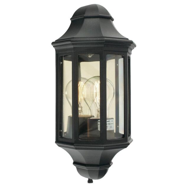 Netlighting Malaga Mini 1 Light Outdoor Wall Half Lantern Light Black ...