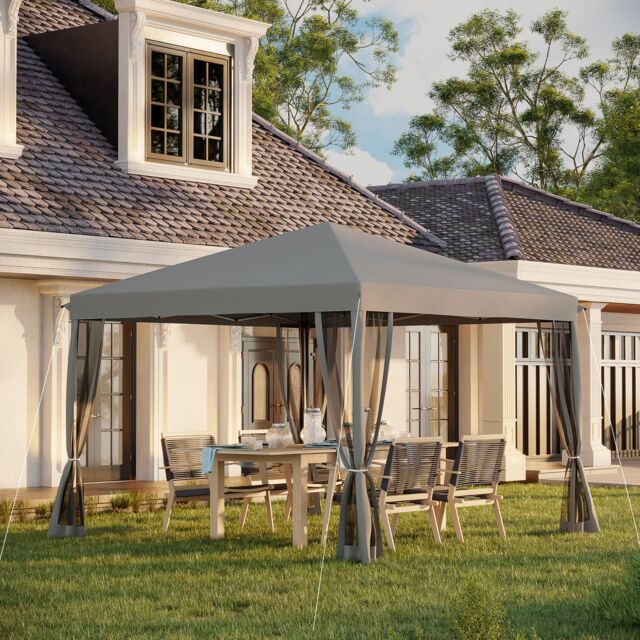 OUTSUNNY Heavy Duty Pop Up Gazebo with Removable Mesh Sidewall Grey in ...