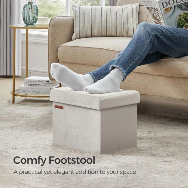 SONGMICS Compact Rectangular Foldable Storage Ottoman Foot Rest Bedroom ...