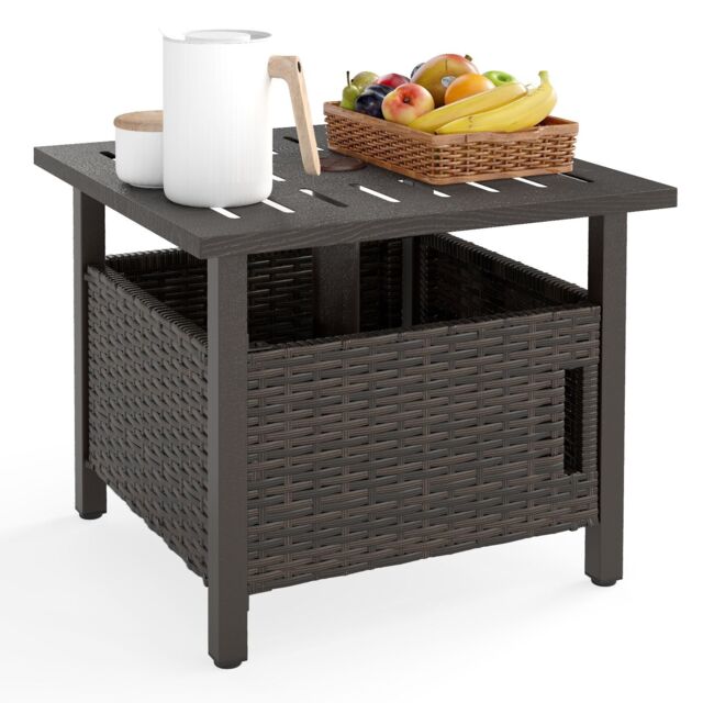 PE Wicker Patio Umbrella Table Side Table With 2 Weighted Sand Bags by ...