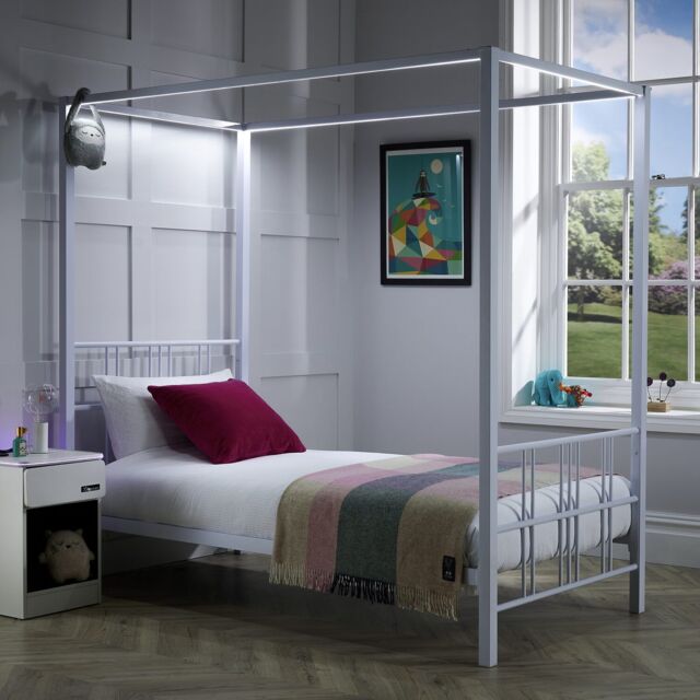 X Rocker Fern Four Poster Bed, Metal Bed Frame with LED Lighting in ...