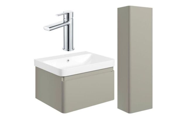 AQUARIUS Sophie 605MM Vanity Unit Matt Latte Tall Boy Set with Chrome ...