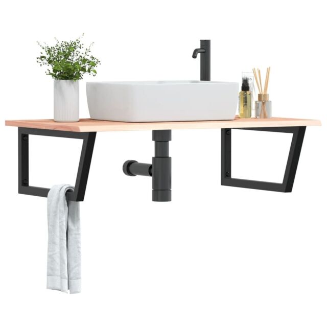 Berkfield Home Basin Shelf Wall Mounted Steel & Solid Wood Oak in Brown ...