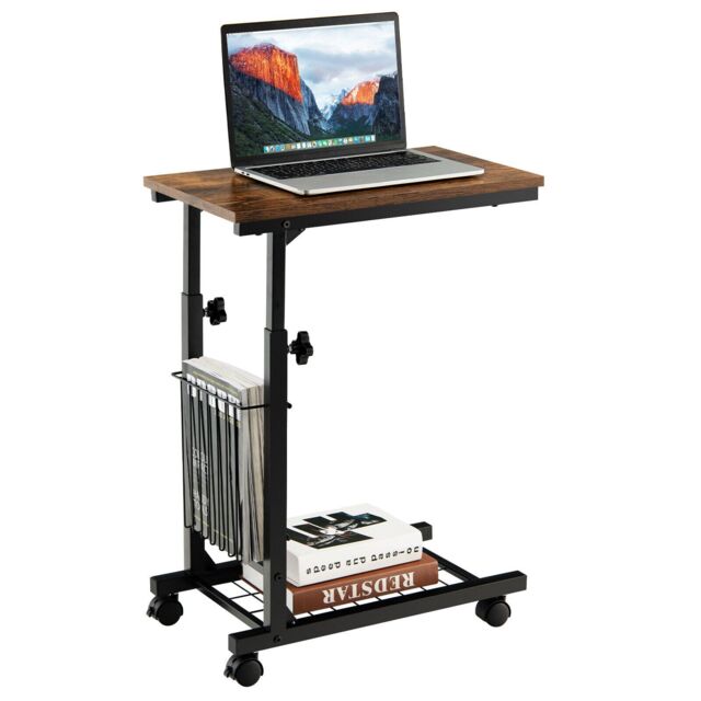 Costway Rolling C shaped Sofa Side Table Adjustable Overbed Table with ...
