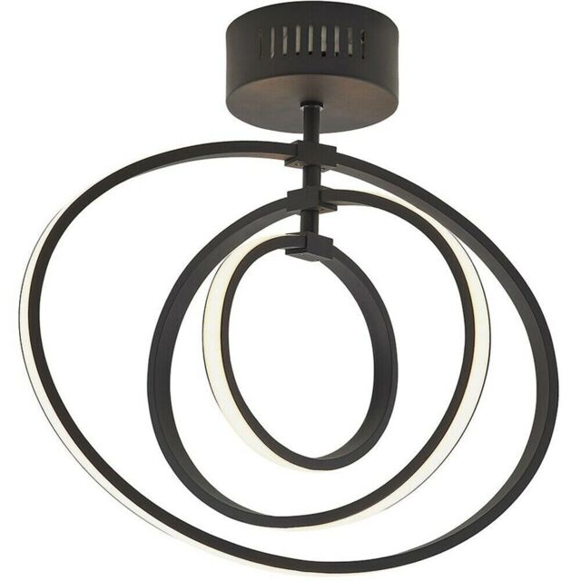 Loops LED Semi Flush Ceiling Light 21W Warm White Matt Black Hoop Ring ...