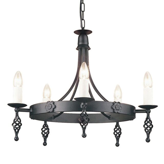 Loops 5 Bulb Chandelier Light Medieval Style Scroll Finials Black LED ...
