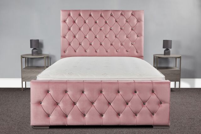 Sloomy FLORIDA Bed Frame with Sprung Memory Foam Mattress- Pink Plush ...