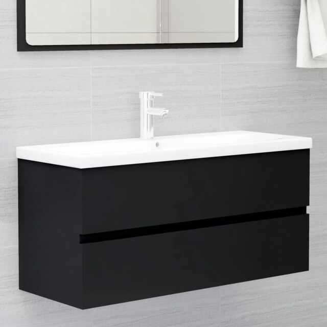 Berkfield Home Sink Cabinet with Built-in Basin Black Engineered Wood ...
