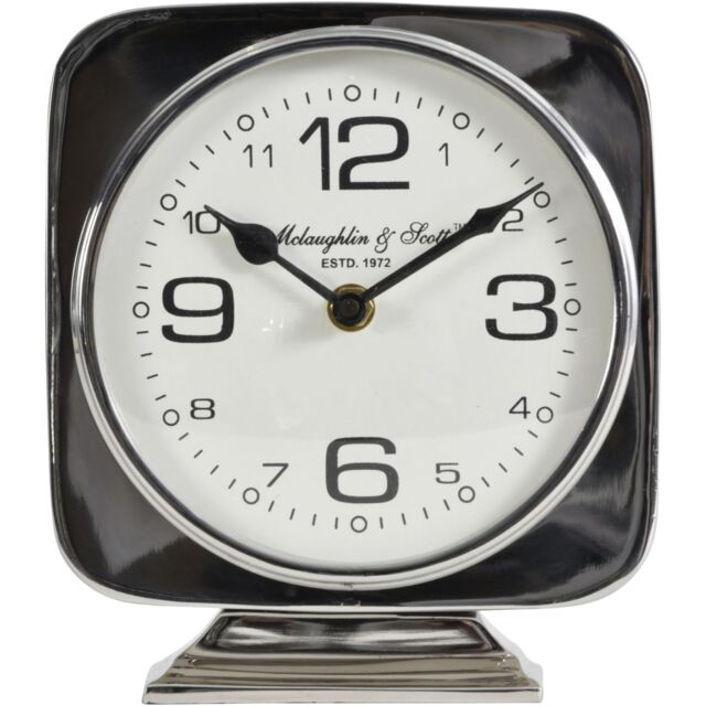 Libra Interiors Vickery Silver Nickel Square Mantel Clock on Stand in ...