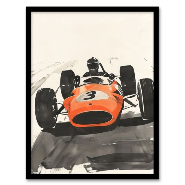 "Artery8 Vintage Race Car Driver Racing Sport Watercolour Framed Art ...