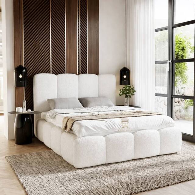 PARADISE BEDS LTD Teddy Fleece Bed Frame Cloud of Boucle, Cream - Size ...