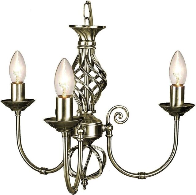 Happy Homewares Antique Brass Plated 3 Arm Pendant Ceiling Light with ...