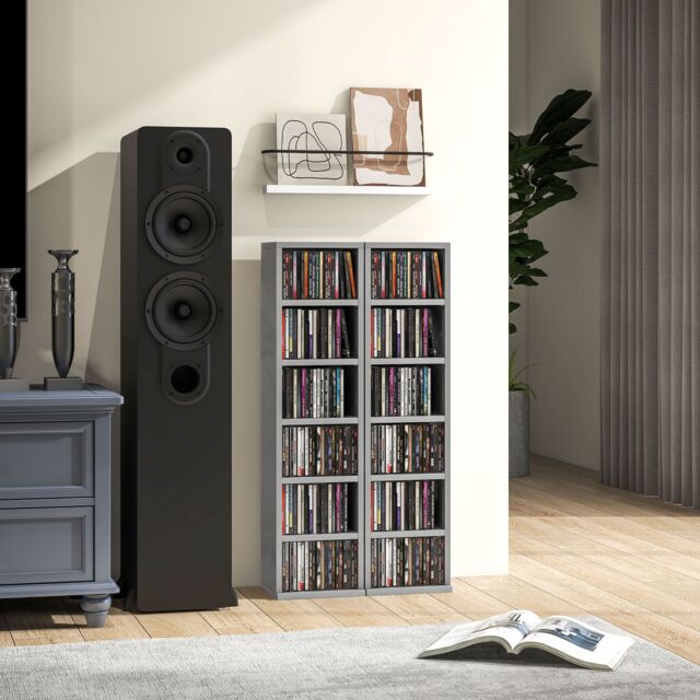 HOMCOM Set of 2 CD Storage Units with Adjustable Shelves, High Gloss ...