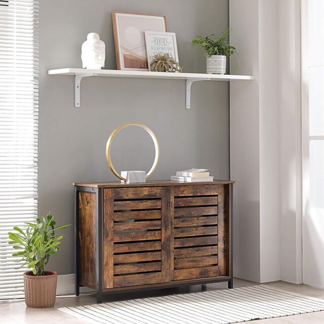 Industrial Kitchen Cabinet Sliding Doors Storage Steel Frame Sideboard ...