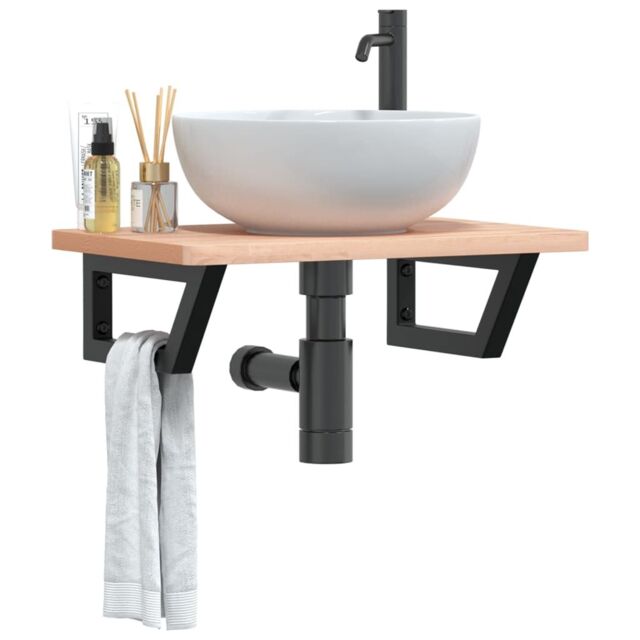 Berkfield Home Basin Shelf Wall Mounted Steel & Solid Wood Beech in ...