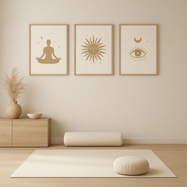 Set of 3 Holistic Spiritual Wall Art Prints Meditation Sun Eye Symbol ...