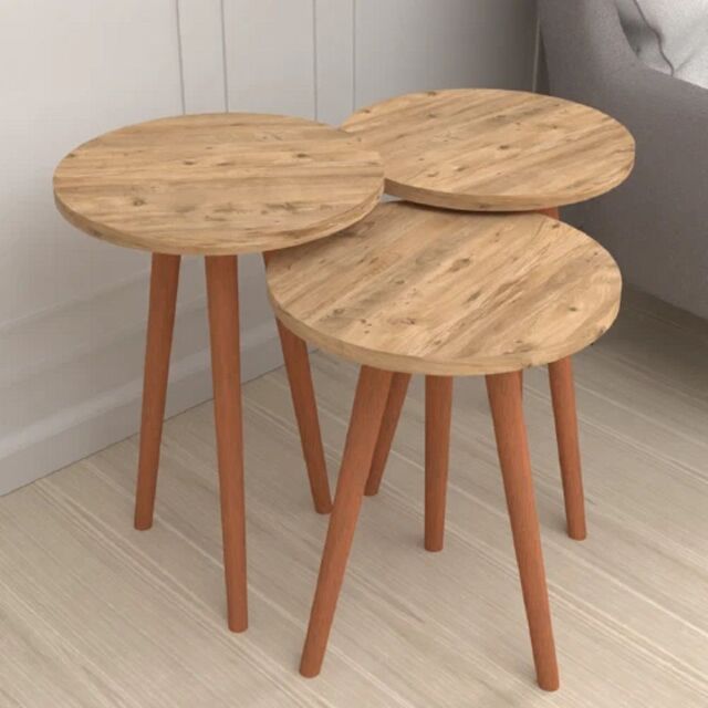 EONLION 3-Pc Wood Nesting Tables Scandi Legs End Tables in Light Oak by ...