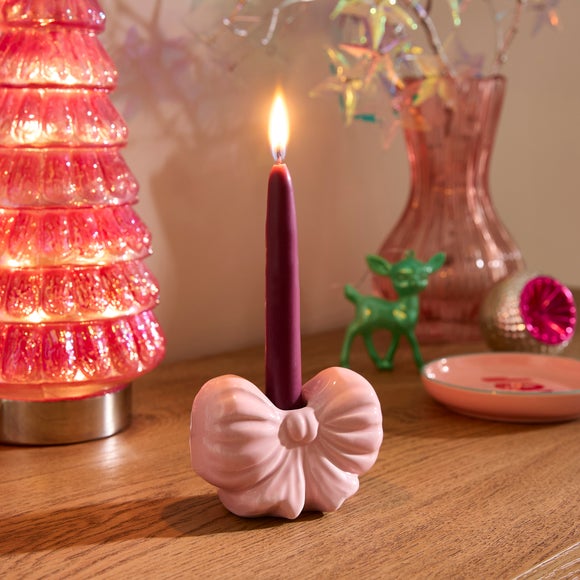 Pink Bow Shaped Ceramic Candlestick Holder by Dunelm | ufurnish.com