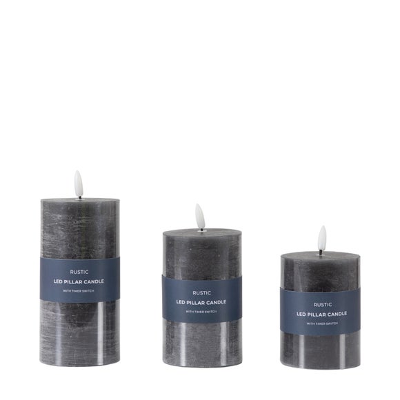 Cedar & Sage Set of 3 Rustic Slate LED Candles by Dunelm | ufurnish.com