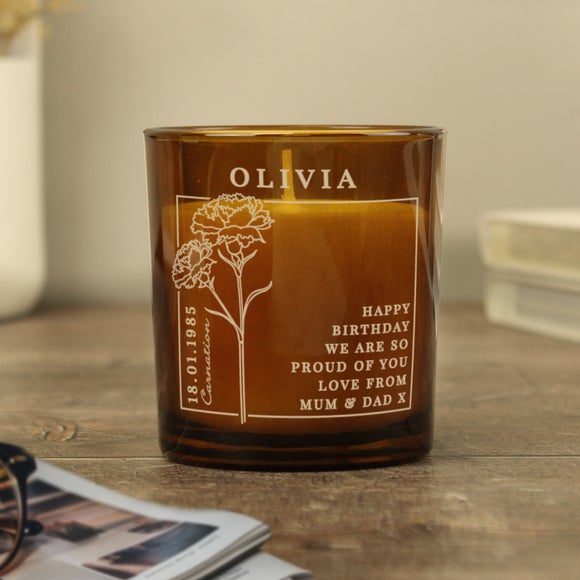 Personalised January Birth Flower Glass Candle by Dunelm | uFurnish.com