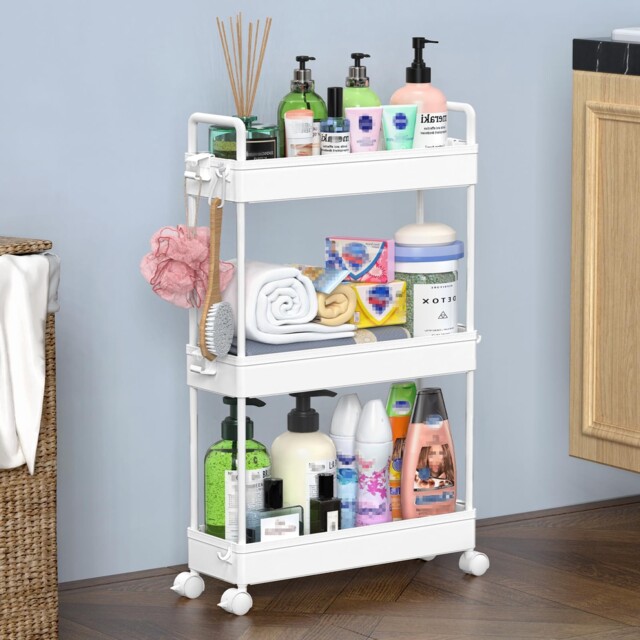 Solejazz 3-tier Slim Storage Trolley Cart Rolling Utility Shelf White ...