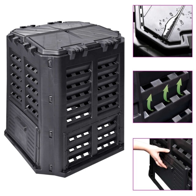 Black Large Plastic Garden Composter 360l 68.9x68.9x83.9cm Outdoor by ...