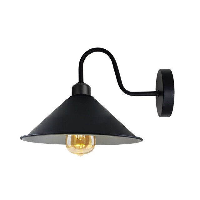 Wall Light Black Metal Cone Shade 22cm E27 Swan Neck Arm 17.5cm by eBay ...
