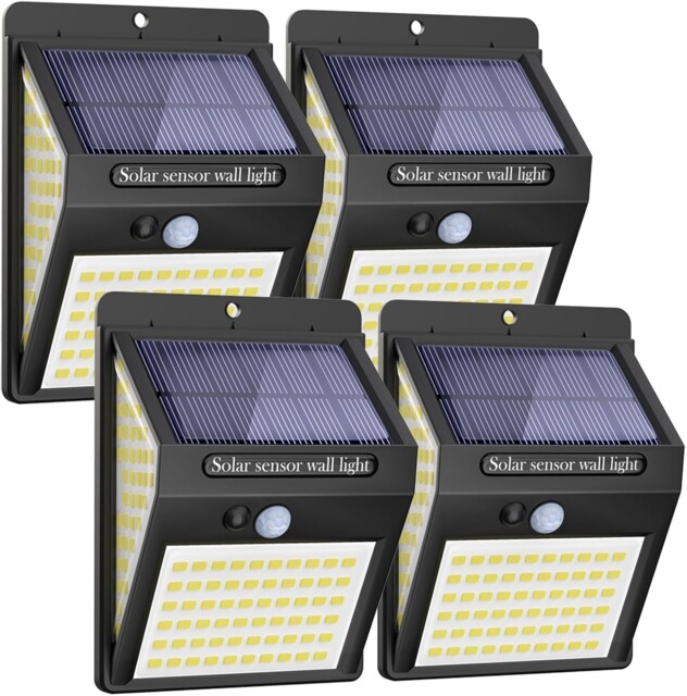 4 Pack 140led Solar Security Lights Outdoor, Solar Motion Sensor by ...