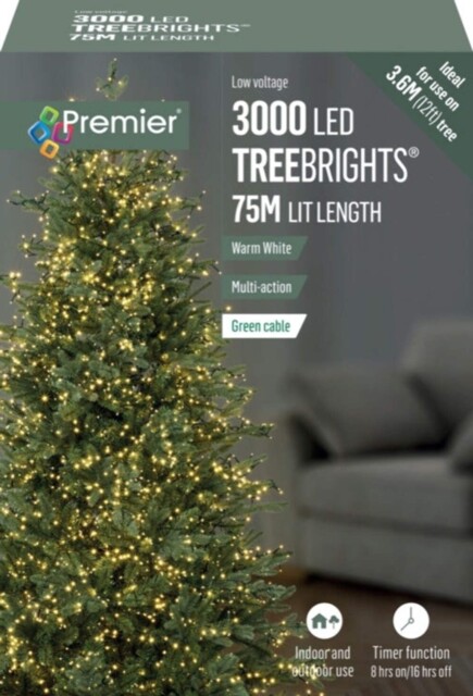Premier 3000 Led Multi Action Treebrights With Timer White/green Cable ...