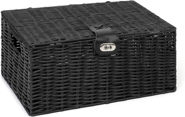 Arpan Medium Resin Woven Storage Basket Box With Lid & Lock - Black by ...