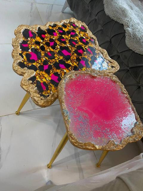 Handmade Geode Resin Nesting Tables Pink, White Gold Epoxy Coffee Table ...