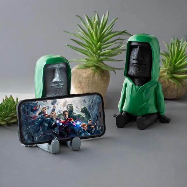 Moai Head Statue Phone Holder Easter Island Sculpture With Hoodie by ...