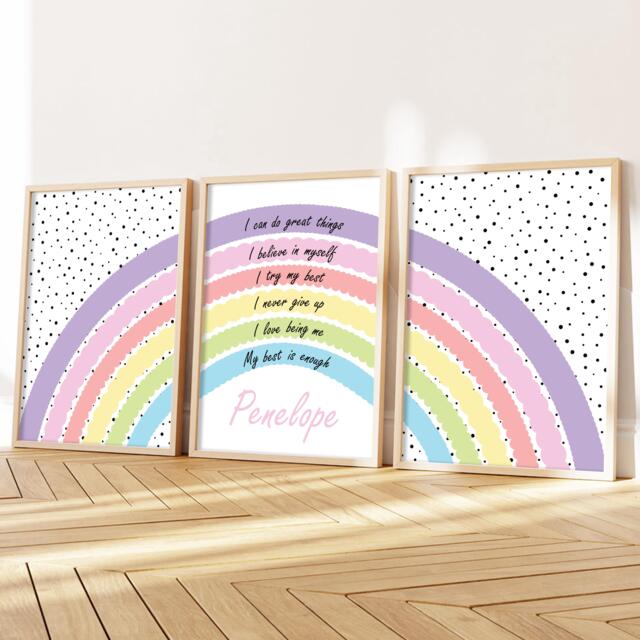 Pastel Rainbow Prints - Set Of 3 Positive Affirmation Girl Room Decor ...