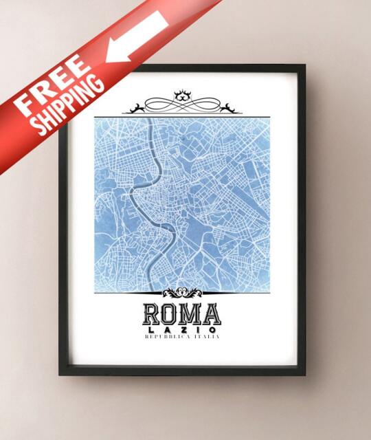 Roma Vintage Style Blueprint Map Art Print - Rome, Italy City Decor by ...
