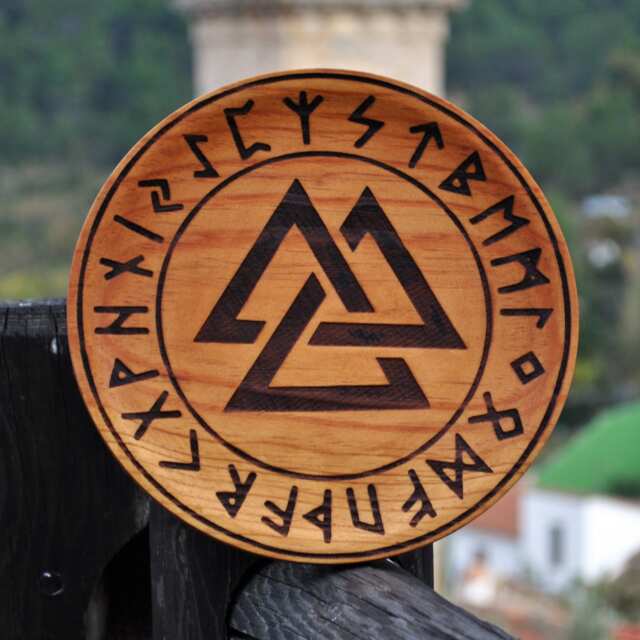 Valknut Surrounded By Runes, Viking Wooden Decoration To Hang On The ...