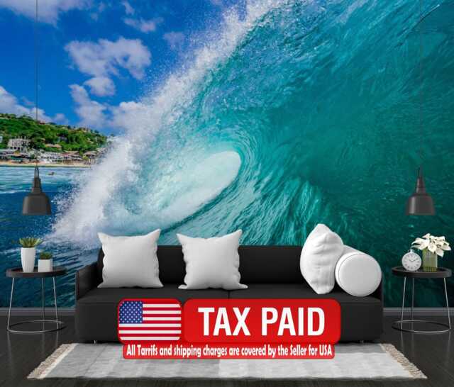 Bali Beach Wave Mural, Green Reef, Removable Peel & Stick Wallpaper by ...