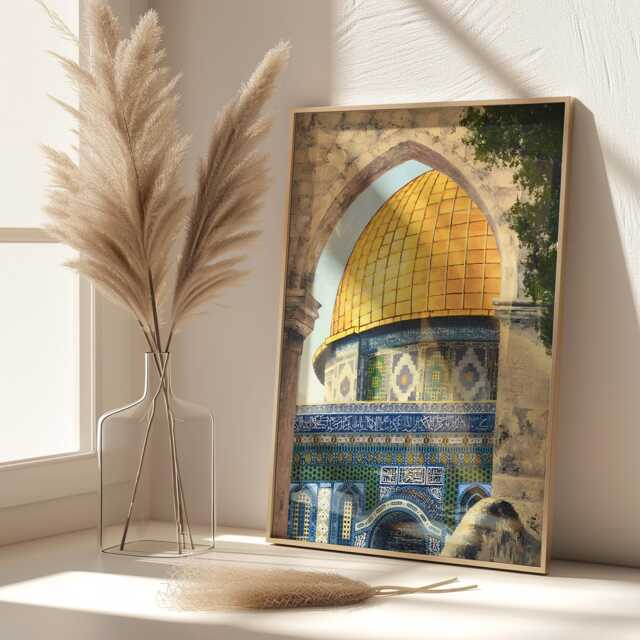 Wall Art Of Al Aqsa Mosque, Islamic For Living Room, Gold Dome Poster ...