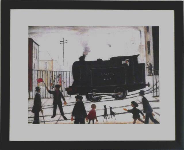 L S Lowry Authentic Art Print - Level Crossing Satin Black Frame With ...