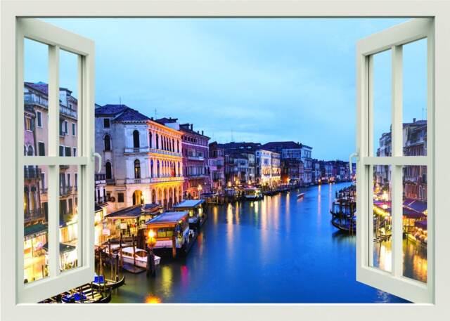 Grand Canal Venice Wall Decal, 3D Window Italy Sticker, Before Sunset ...