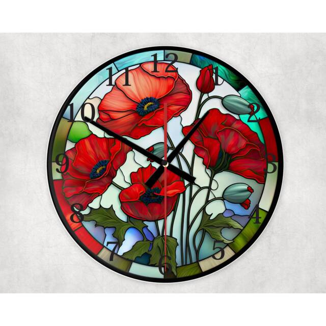 Poppy Flower Glass Wall Clock Faux Stained Decor by Etsy | ufurnish.com