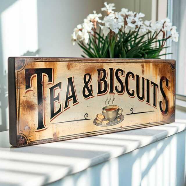 Tea & Biscuits Sign - Vintage Style Kitchen Plaque Retro Cafe Room Wall ...