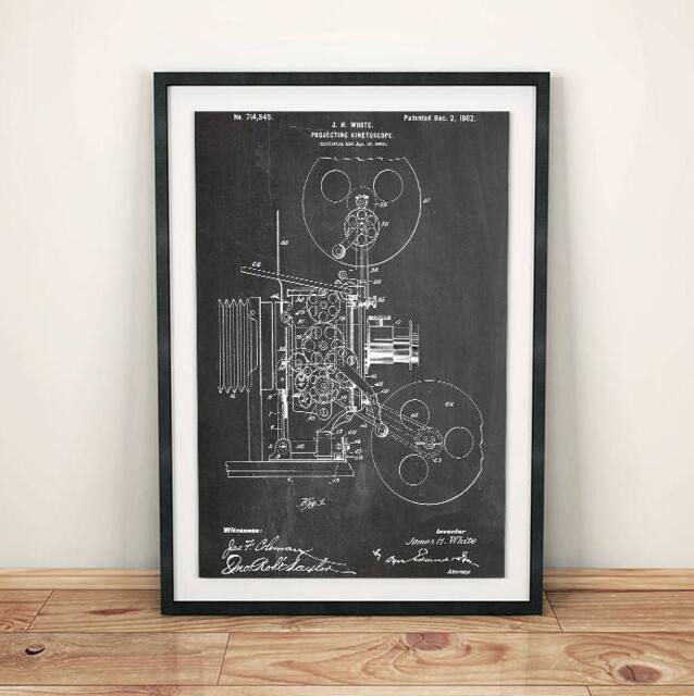 White Projecting Kinetoscope First Movie Projector Patent Art Poster by ...