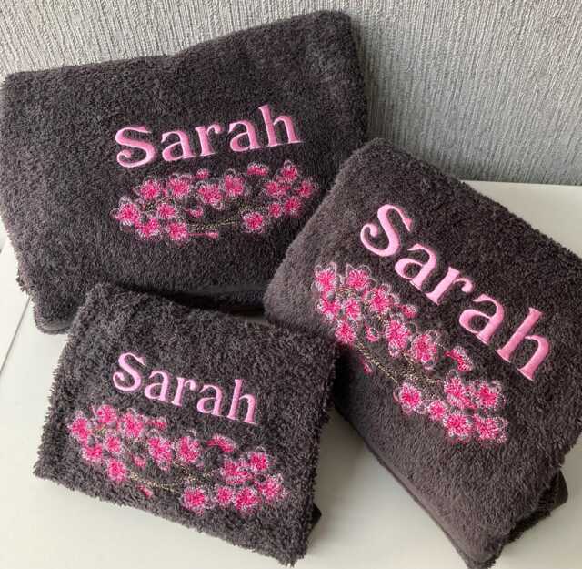 Personalised Embroidered Towels Cherry Blossom Design, 500Gms Towels ...