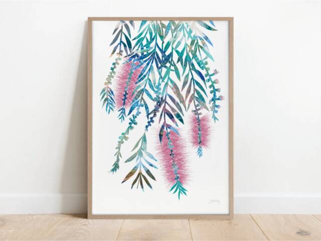 Pink Bottlebrush Print, Botanical, Living Room Art, Flower Painting ...