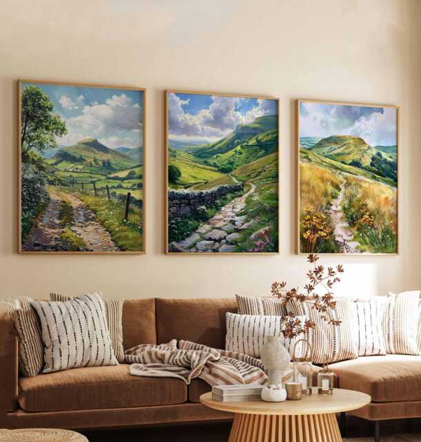Set Of 3 Mam Tor Posters, Peak District Art Prints, Scenic Mountain ...