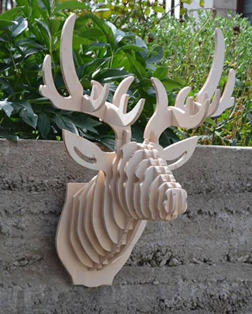 3D Laser Cut Stag Head Wall Art - Wooden Deer Trophy For Home Decor by ...