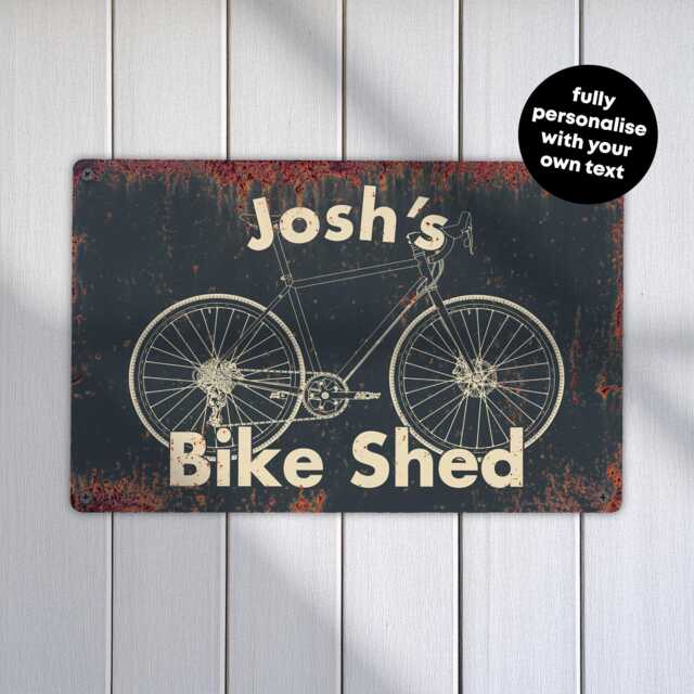 Personalised Bike Shed Sign Custom Metal Cycling Wall Art Outdoor ...