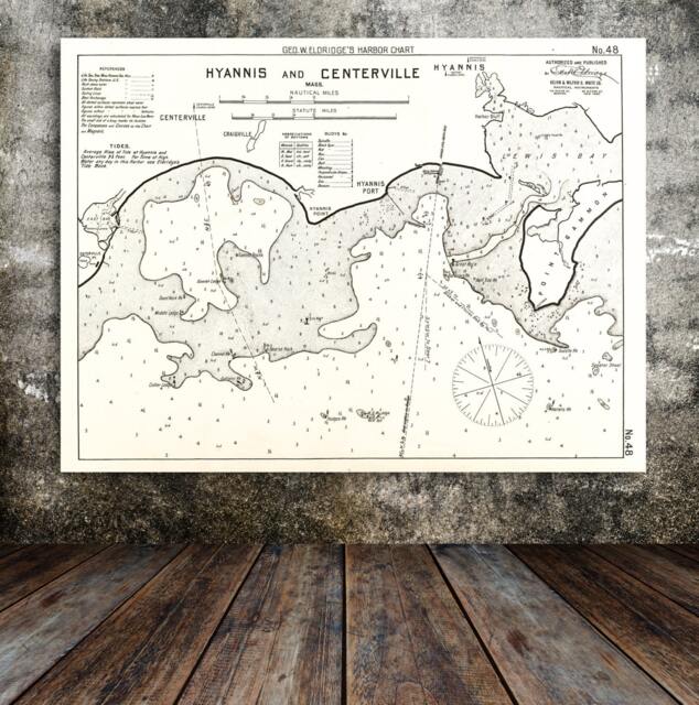 Antique Hyannis Centerville Cape Cod Map Print Vintage Nautical Chart ...
